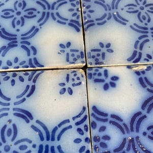 Set of 4 Antique French Tiles Blue White Handmade 19th Century Tiles - Etsy