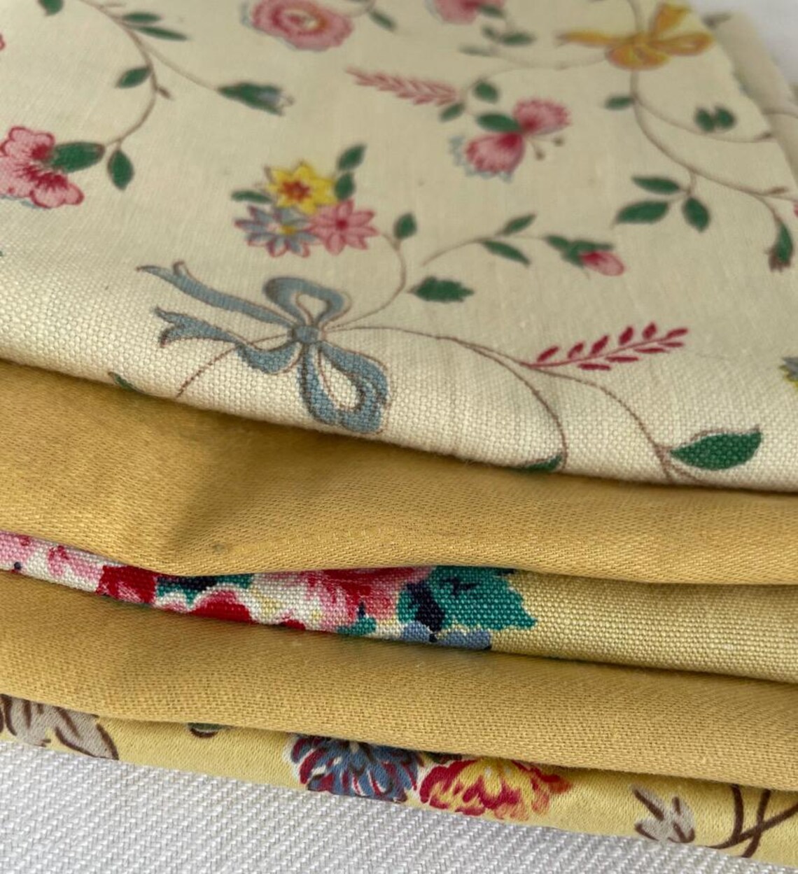Bundle Vintage French Fabric Provencal Cottage Scraps Remnants Yellow ...