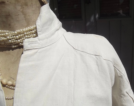 Antique French linen shirt farmers shirt artist smock… - Gem Antique French linen shirt farmers shirt artist smock… - Gem