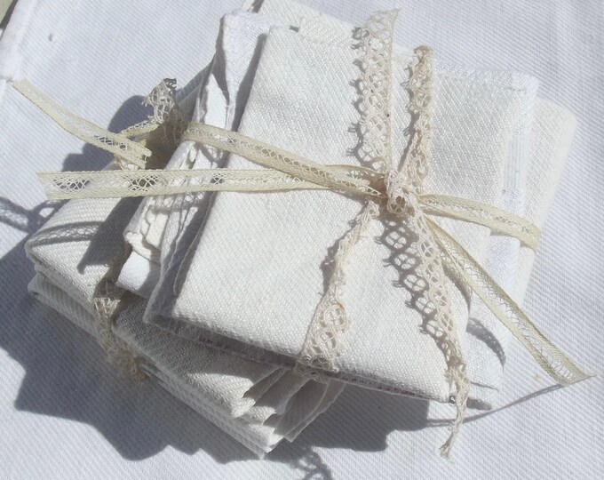 Vintage French Linen and Lace Bundle Small Fabric Pieces for Textile ...