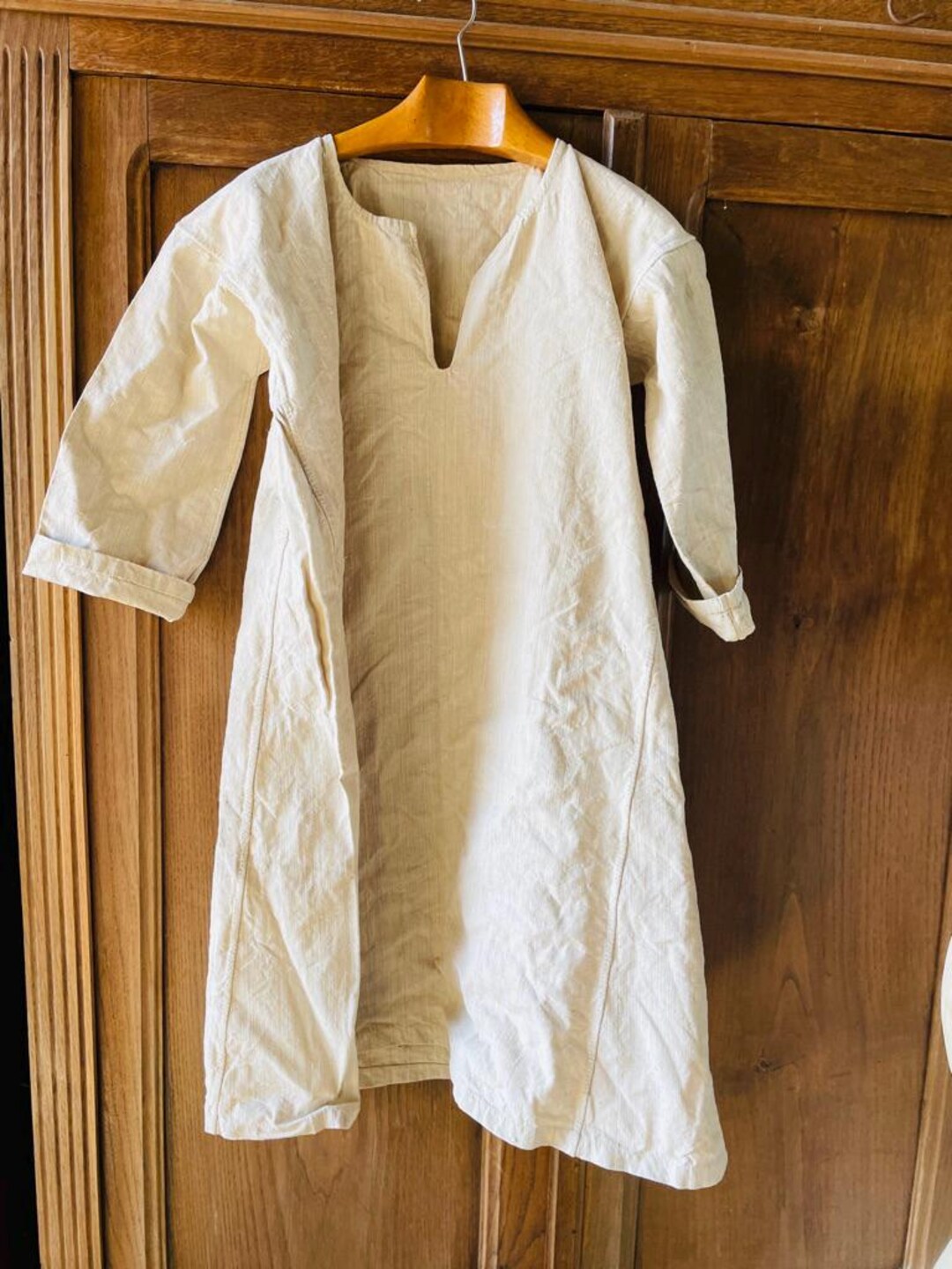 Antique French Farmer Smock Tunic Robe Striped Stone Linen Workers ...