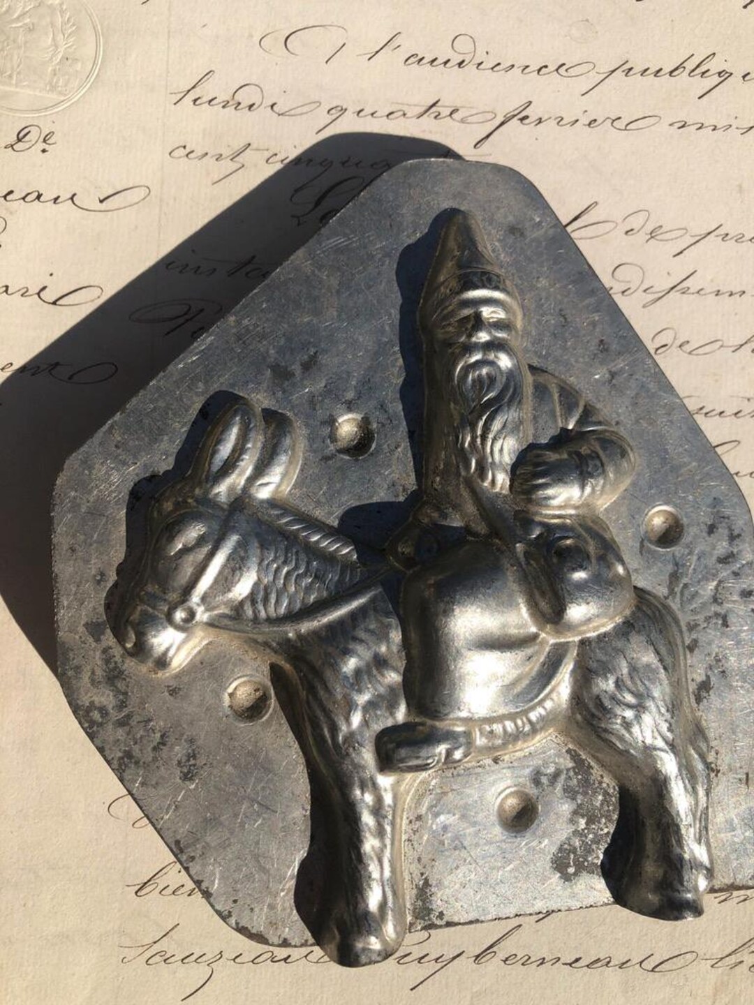 Antique French Patisserie Tin Father Christmas Donkey Chocolate Mould ...