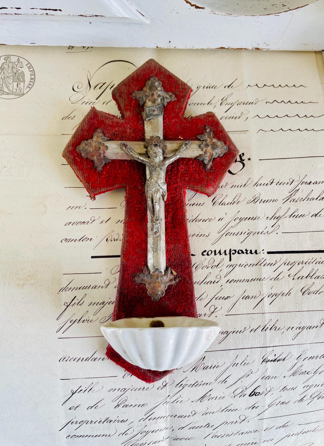 Antique French Wall Crucifix Victorian Church Velvet Gothic Cross With ...