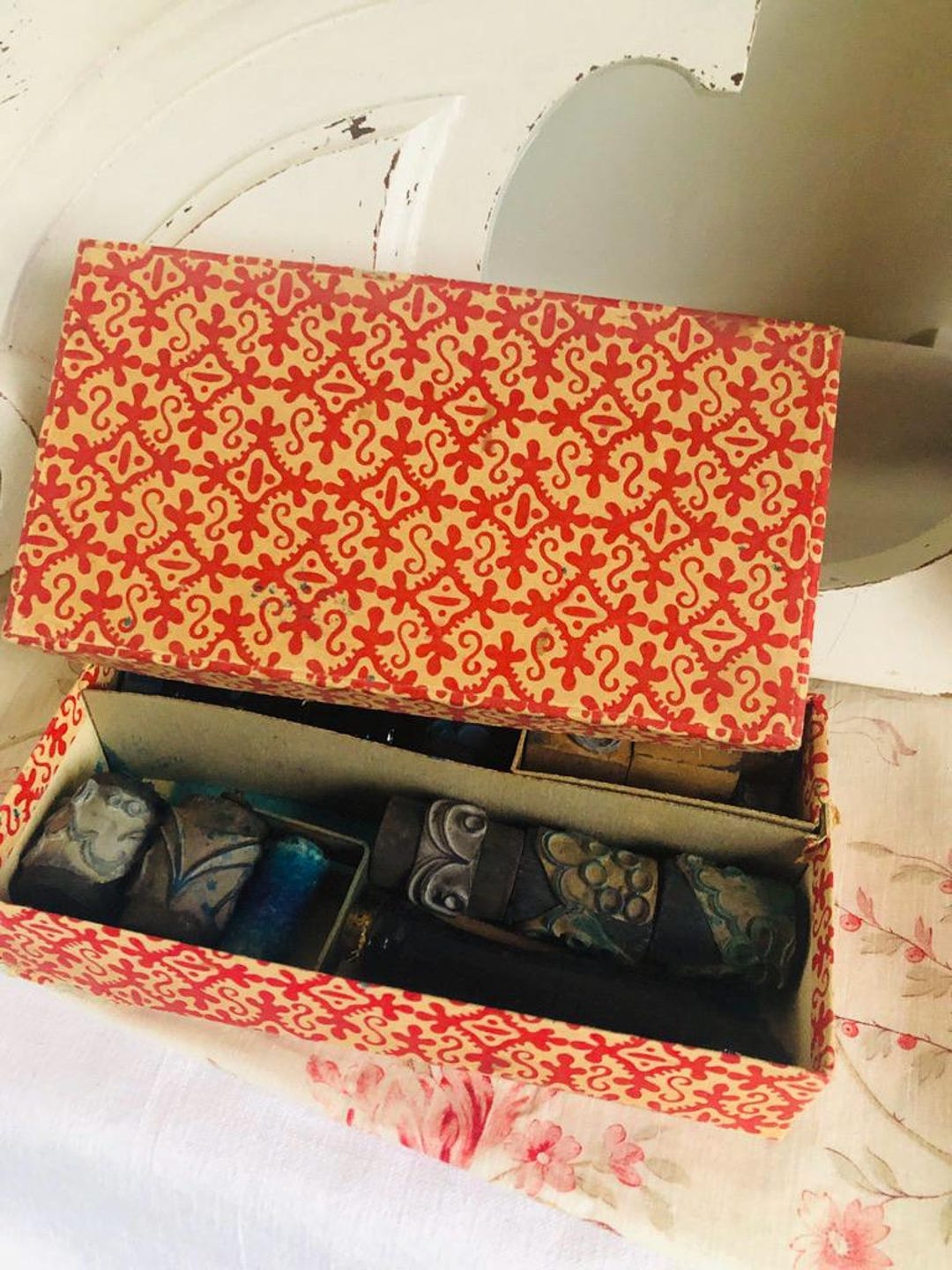 Antique French Fabric Printing Kit Embroidery Rollers Monogram Blocks ...