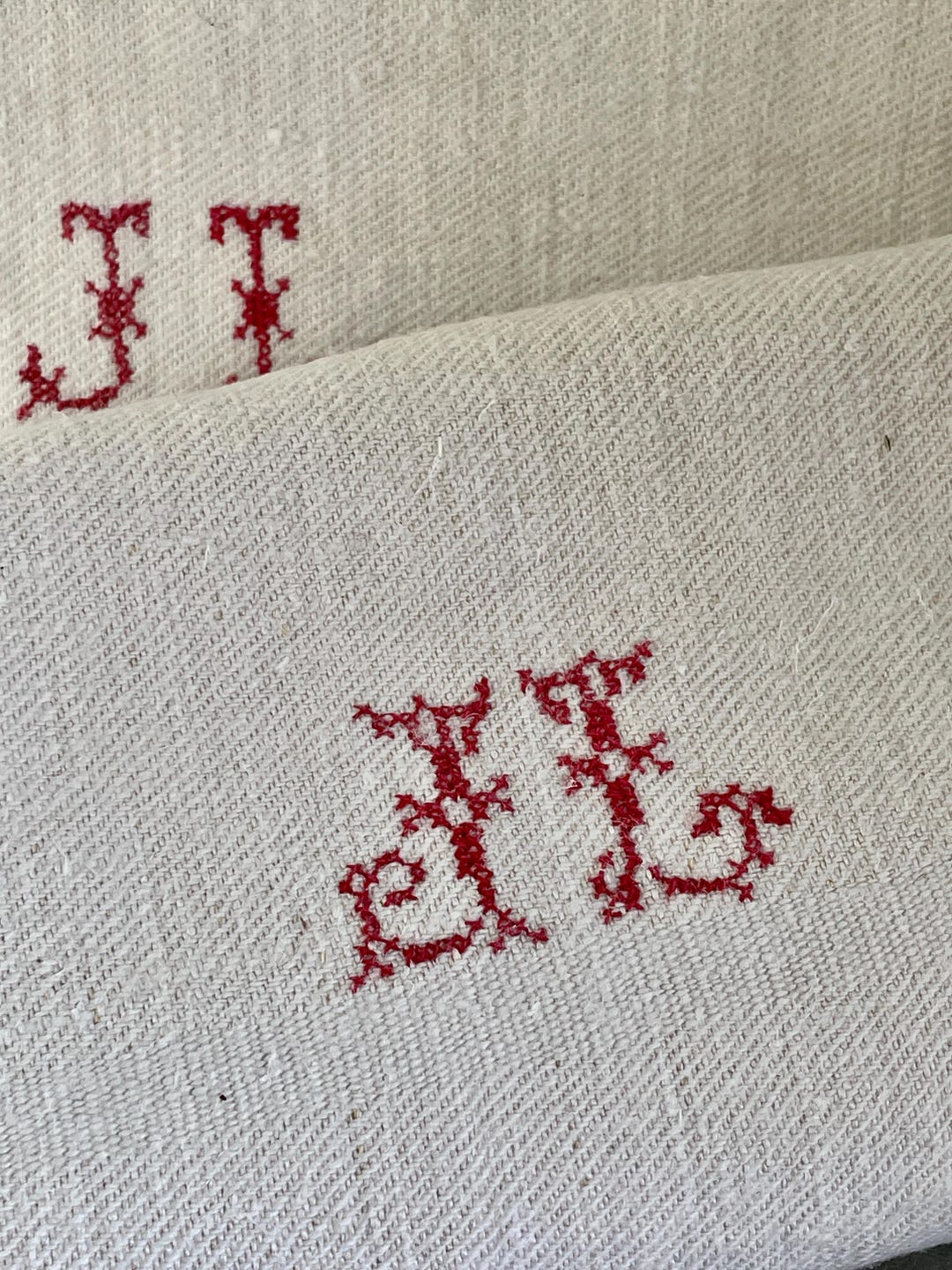 PAIR Antique French Serviette Napkin Place Setting Kitchen Cloth Towel ...