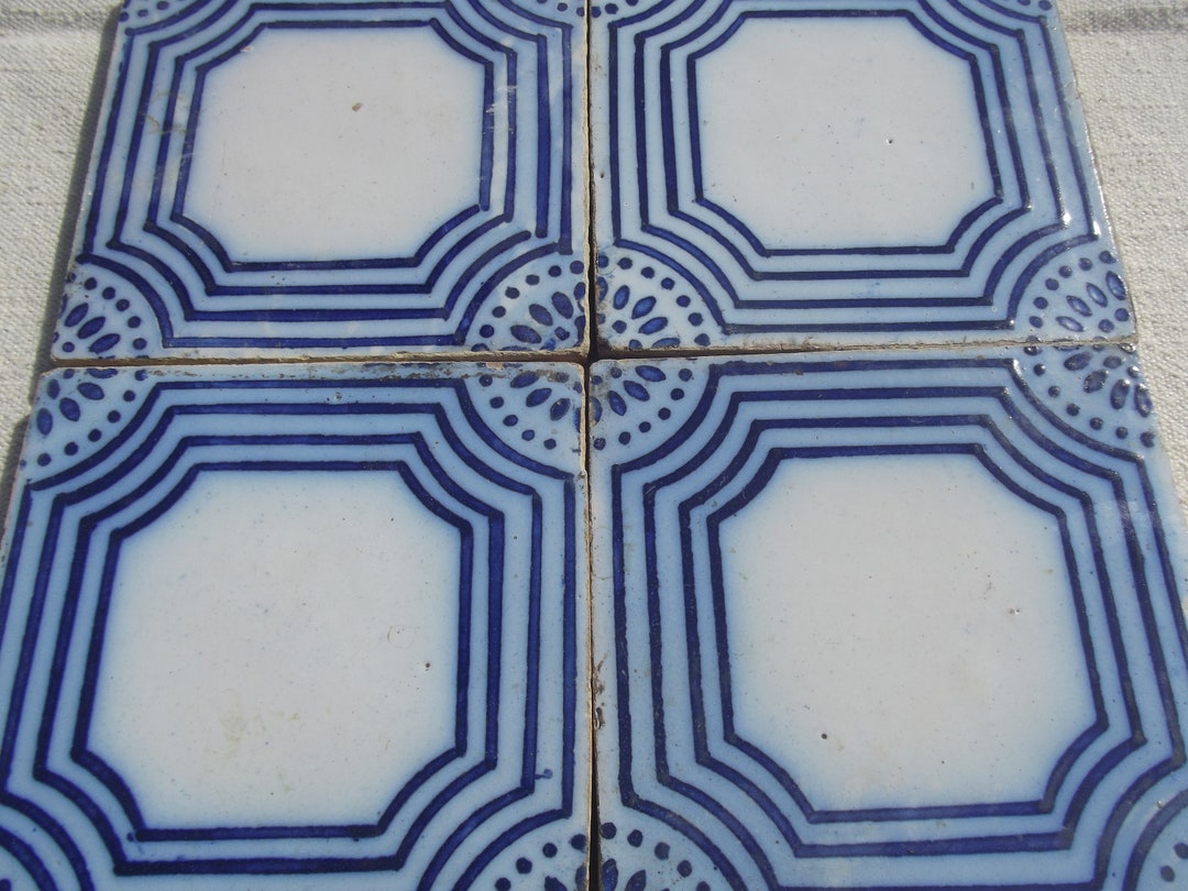 Set Antique French Tiles Blue White Handmade 19th Century Tiles - Etsy