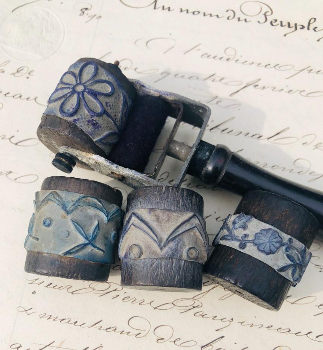 Antique French Stamp Kit Embroidery Fabric Printing Roller Barrels ...