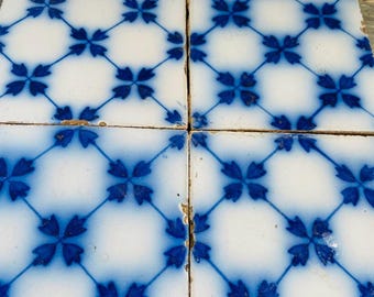 Set of 4 Antique French Tiles Blue White Handmade 19th Century Tiles - Etsy