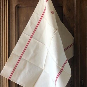 Vintage French Toile Linen Kitchen Cloth Red Stripe Towel - Etsy