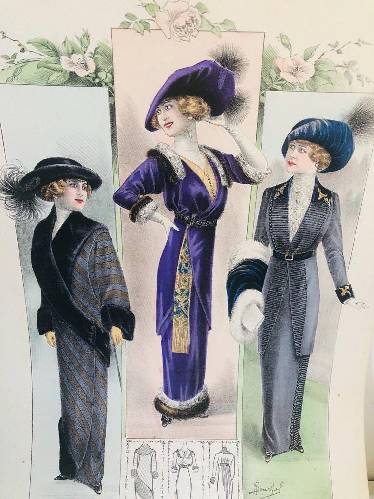 Antique French Print Fashion Plate 1912 Colour Lithograph Chic Paris ...