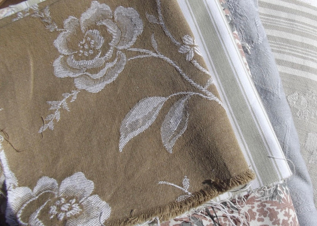 Bundle Vintage French Fabric Soft Woven Brocade Damask Ticking Beige ...
