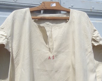 Antique French Workwear Smock Hemp Linen Tunic Robe Dress C1910 Woad ...