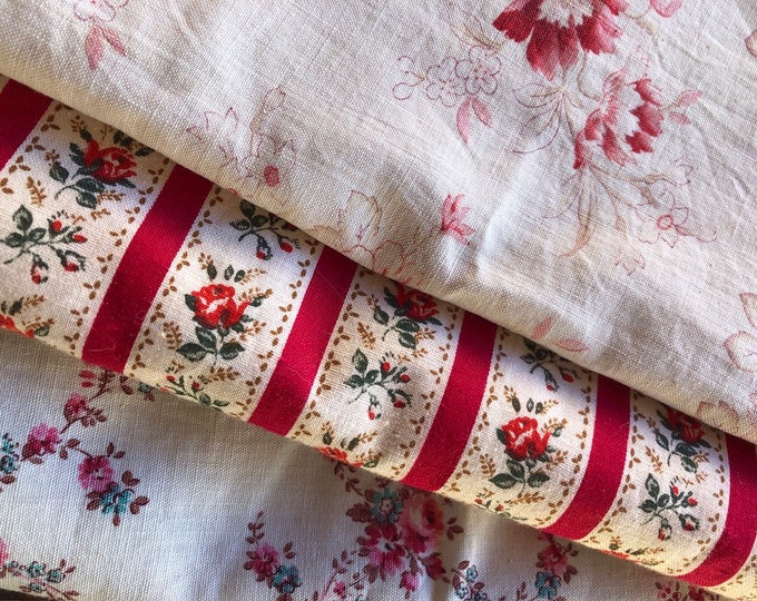 Small Bundle Vintage French Sprigged Floral Fabric Provincial Country ...