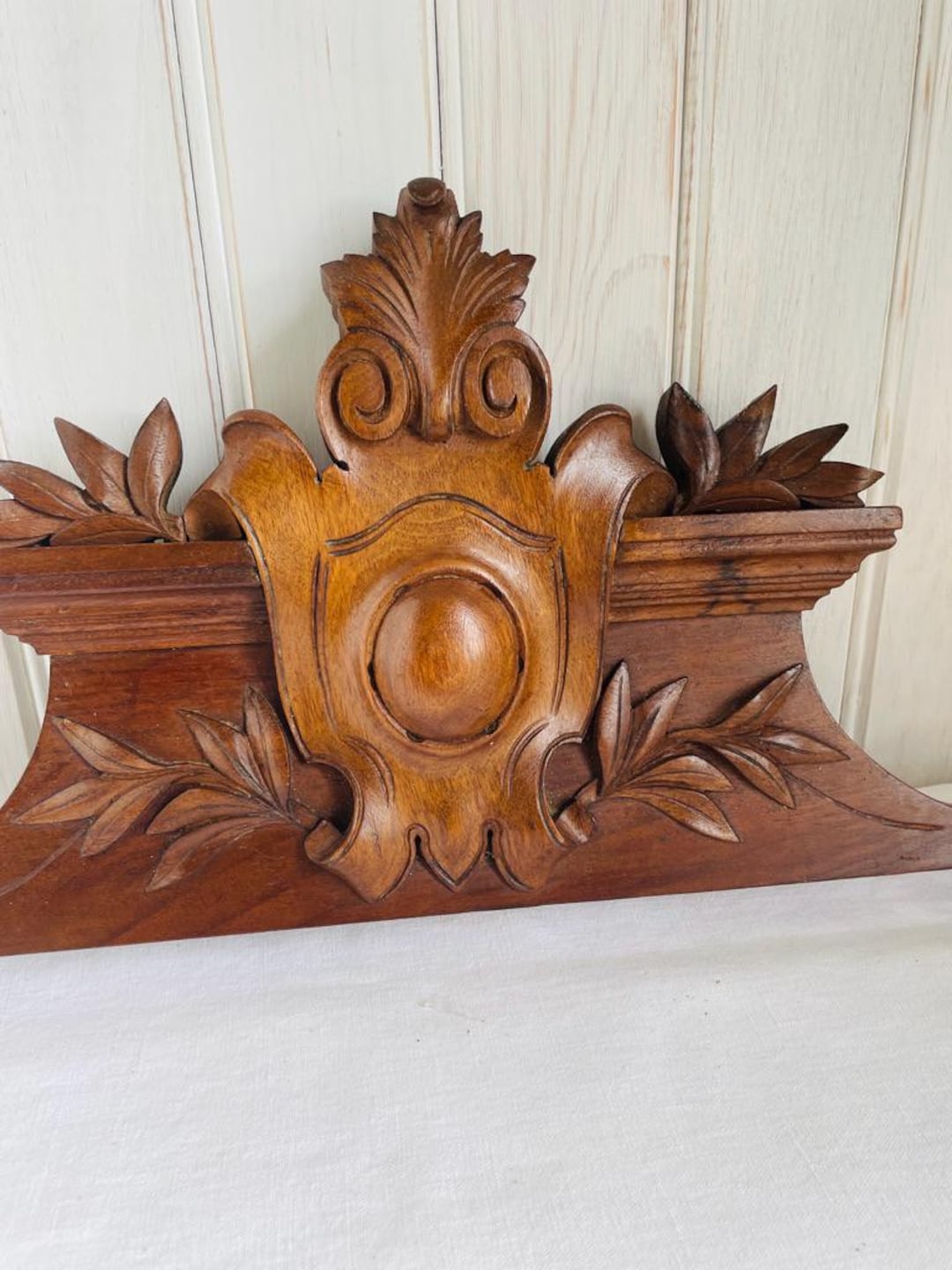 Antique Vintage French Wood Furniture Pediment. Armoire Door Mirror ...
