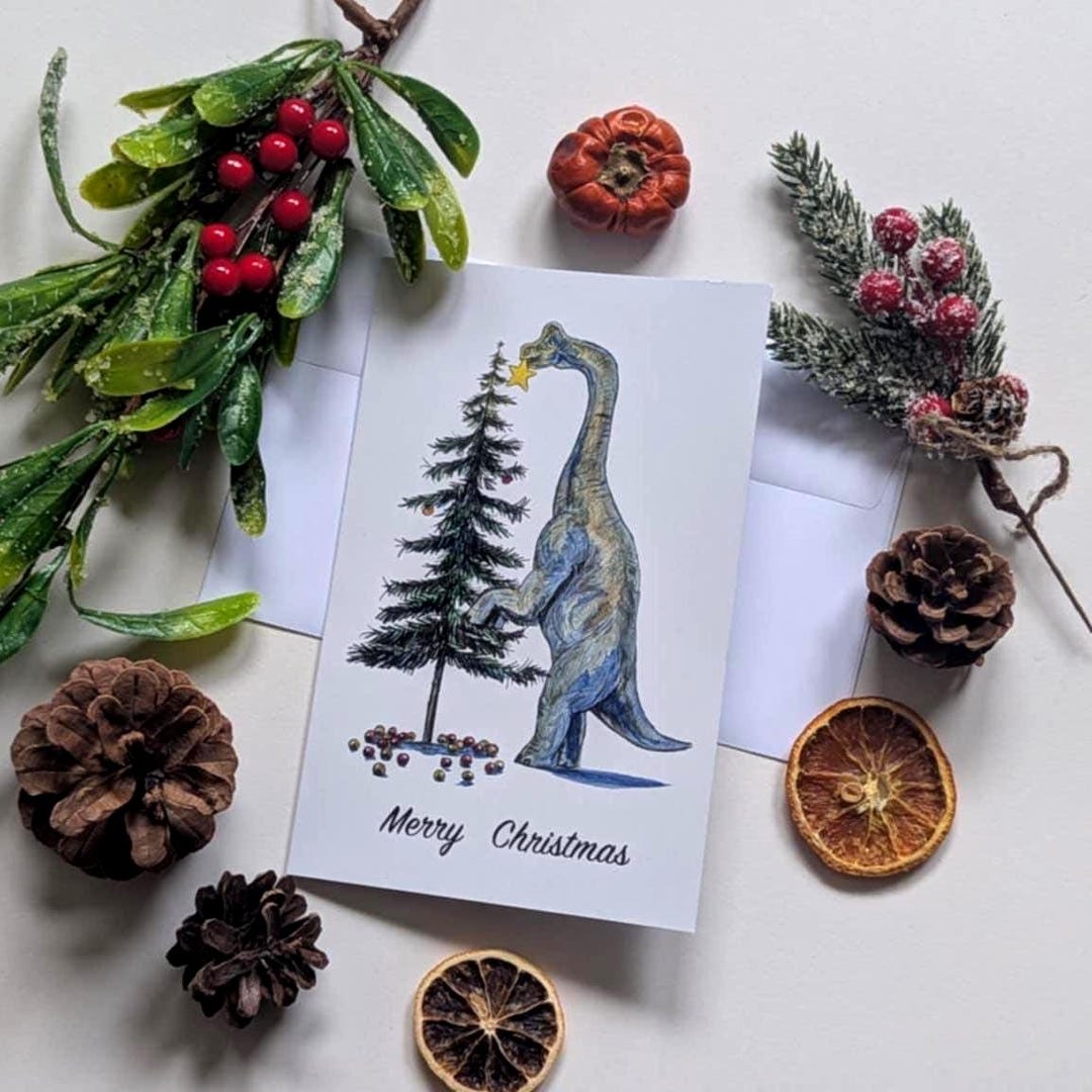 Brachiosaurus Dino Christmas Card: Cute Holiday Greeting - Etsy
