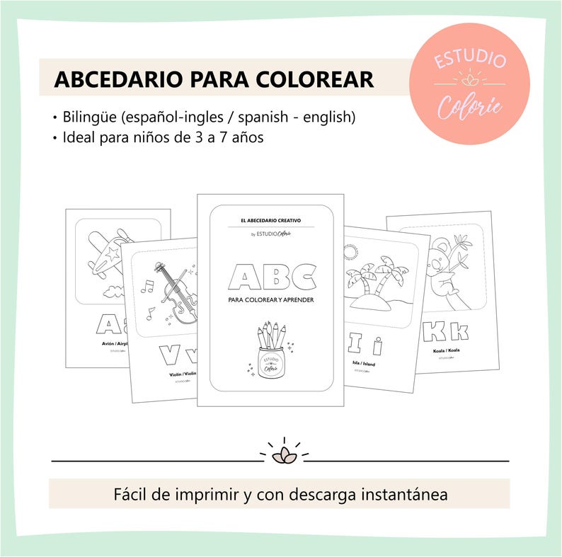 Abecedario imprimible para Colorear |Letras y Dibujos para Niños |Libro ...