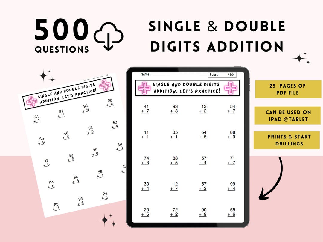 MATHS Worksheet for KIDS Primary School. Maths Drilling on Single and ...