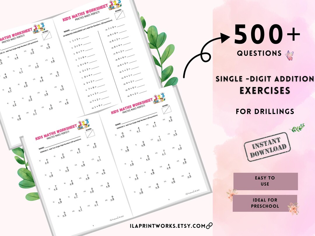 Addition Kids Worksheets Preschool, Math Problems, 1st Grade Single ...