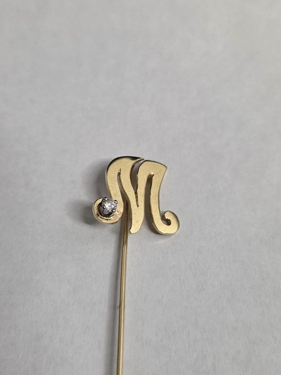 Antique 14K Gold Diamond Stick Pin – Art Nouveau Mono… - Gem