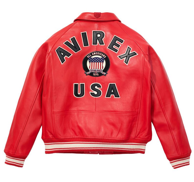 Men's Avirex USA Red Bomber Icon Leather Jacket American Style Real Cow ...