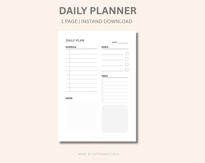 Printable Daily Planner, PDF A4, US Letter, A5 Sizes, Minimal Teal Blue ...