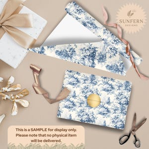 Blue Toile Digital Paper: French Country Floral Pattern (seamless PNG ...