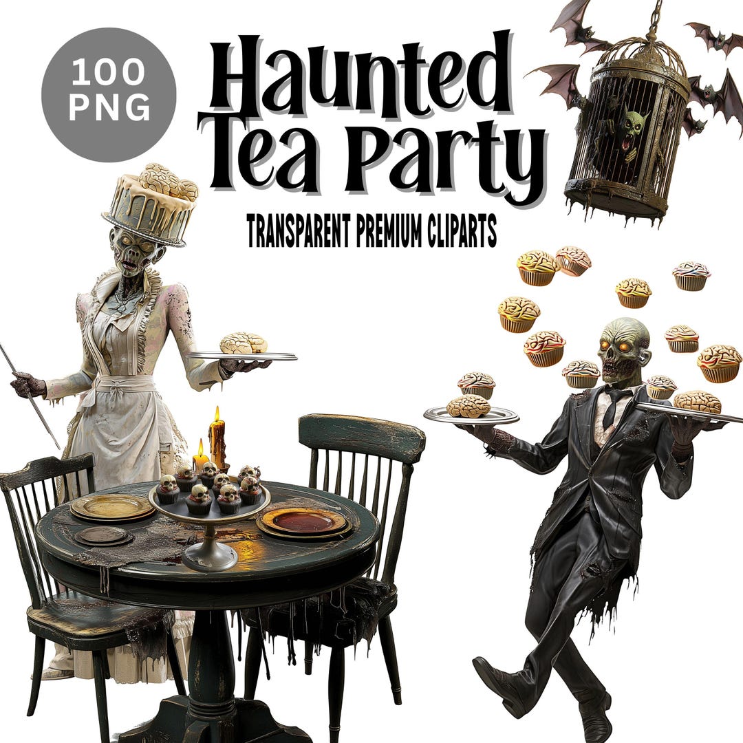 Haunted Tea Party Clipart Set: Spooky Gothic Halloween PNG Images ...