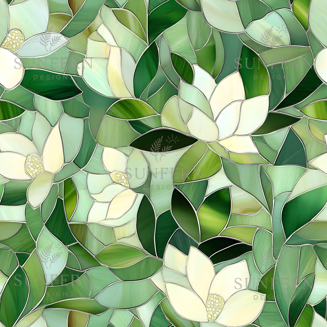 Green Stained Glass Lotus Pattern: Seamless Floral Design (digital ...