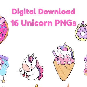 Unicorn Digital Download Kawaii Clip Art Bundle Cute Unicorn Clip Art ...