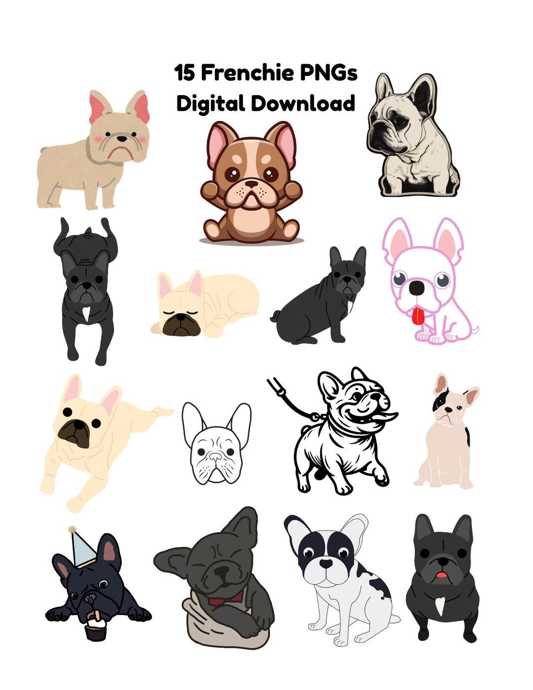 Frenchie Dog Cute Clip Art Bundle Digital Download Cute French Bulldog ...
