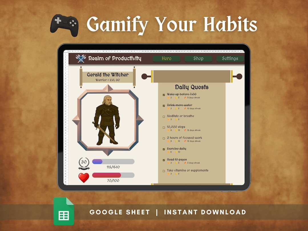Google Sheets Habit Tracker – Gamified ADHD Planner & Daily Routine ...