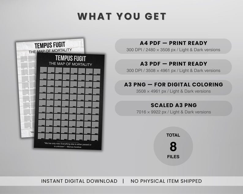 Tempus Fugit Life Calendar Printable | Map of Mortality Weeks Tracker ...