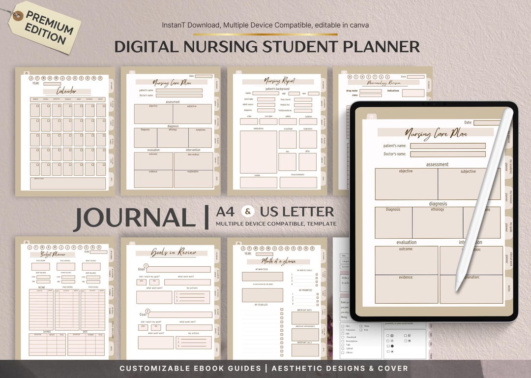 Nursing School Planner - Digital Planner for Nurses With Study Schedules, Time Management & To ...