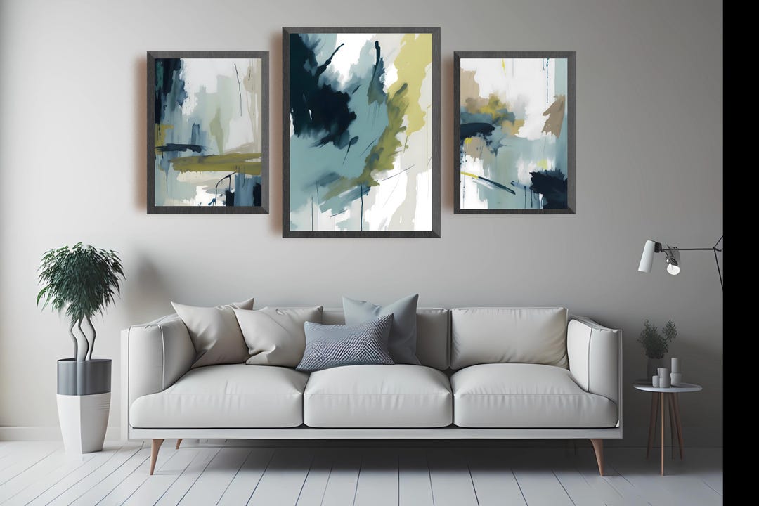 Blue Wall Art Set of 3 – Modern Printable Art – Abstract Blue Wall ...