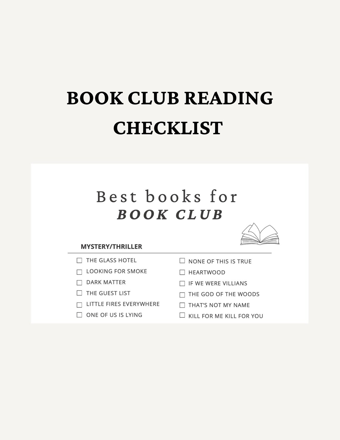 Book Club Reading Checklist: Mystery, Romance, Fantasy (digital ...