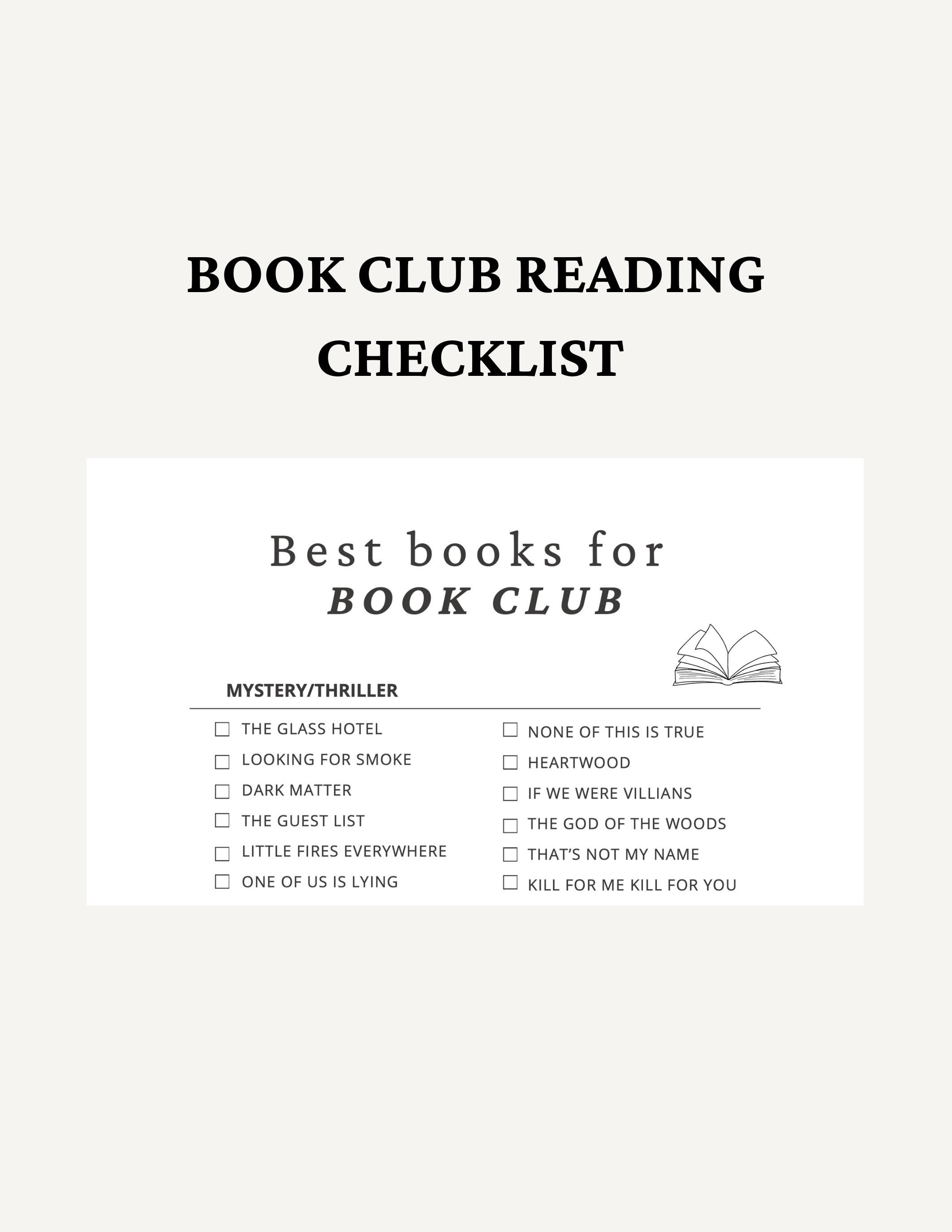 Book Club Reading Checklist: Mystery, Romance, Fantasy (digital ...