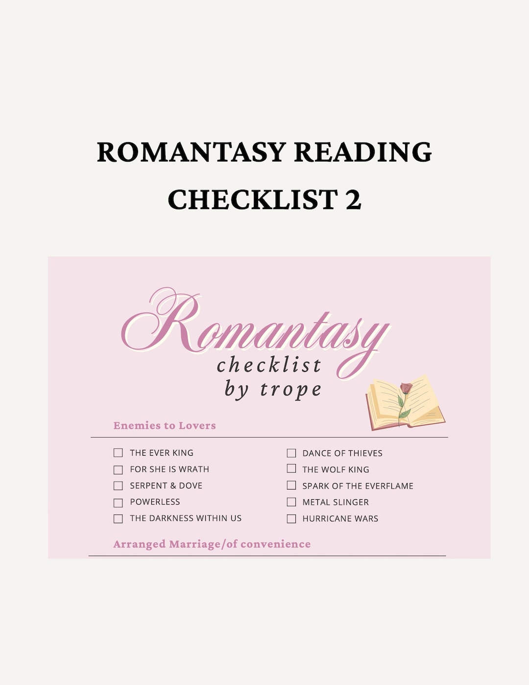 Romantasy Reading Checklist 2, Digital Printable, Reading Tracker ...