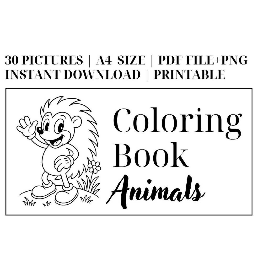 Animal Coloring Book for Kids – 30 Cute Pages | A4 PDF + 30 PNG ...