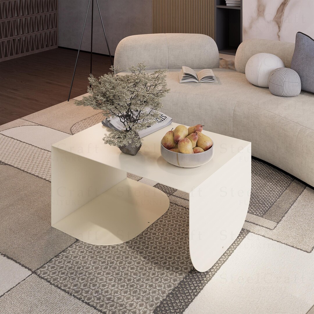 Modern Contemporary Metal Coffee Table With Magazine Holder: Asymmetric ...