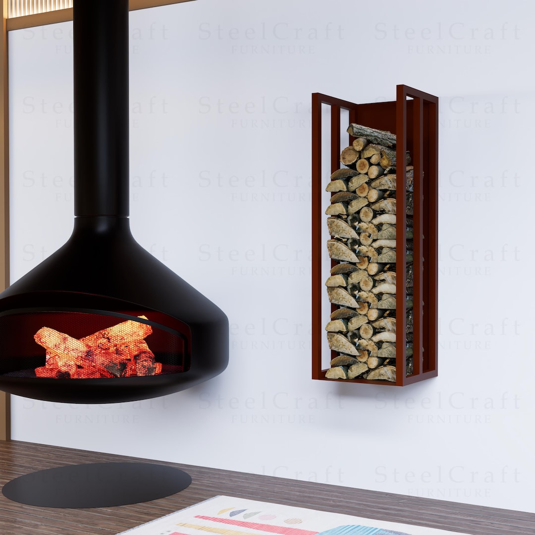 Wall Mounted Firewood Rack, 20x20 Cm Steel Profile With Electro Powder ...