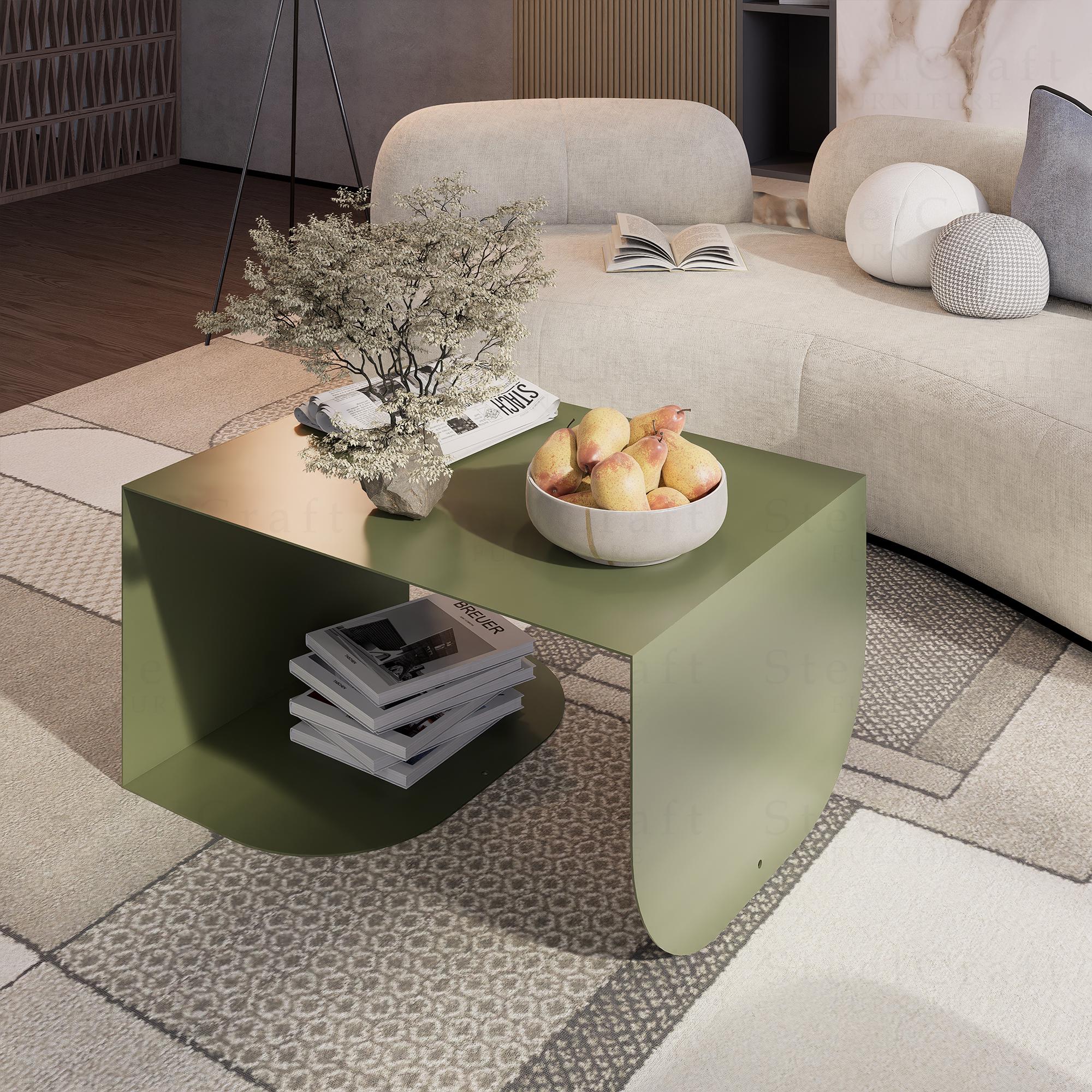 Modern Contemporary Metal Coffee Table With Magazine Holder: Asymmetric ...