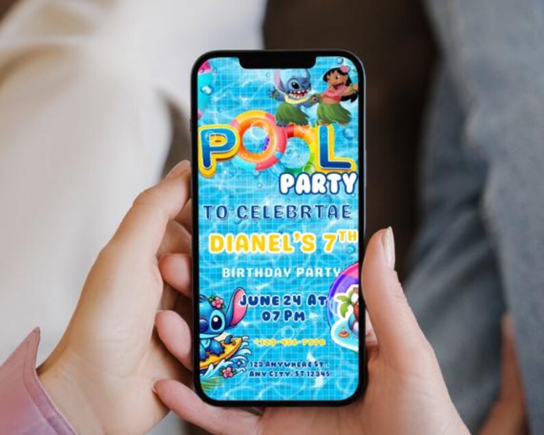 Lilo & Stitch Birthday Invitation: Summer Pool Party, Editable Canva ...