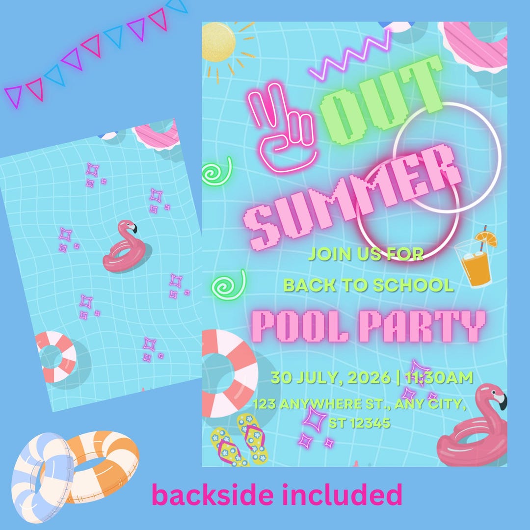 Neon Glow Pool Party Invitation: Editable Swim Party Invite (digital ...
