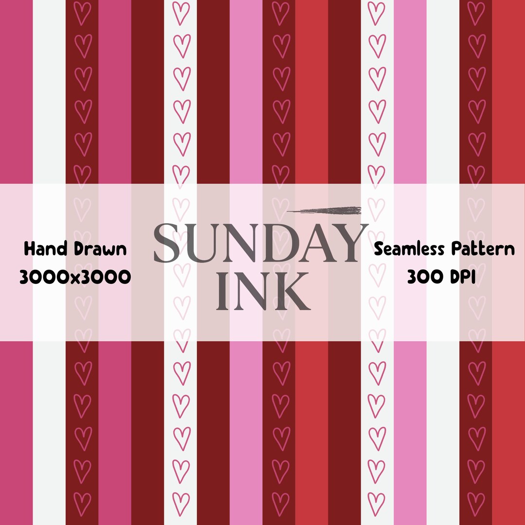 Valentines Day Stripes Seamless Pattern Digital Pink Red Heart Pattern ...