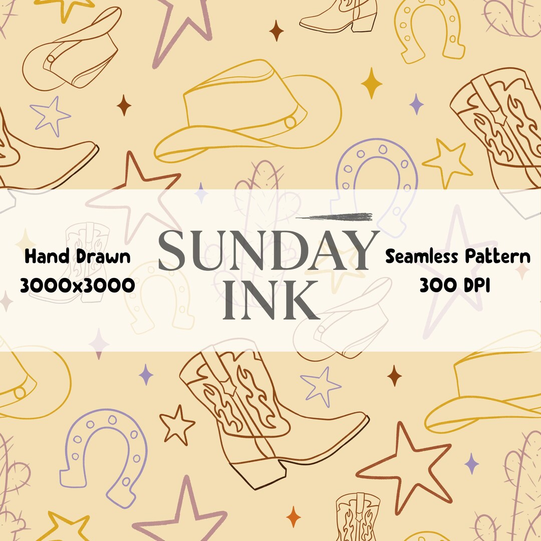 Western Cowboy Seamless Pattern PNG Instant Download Western Line ...