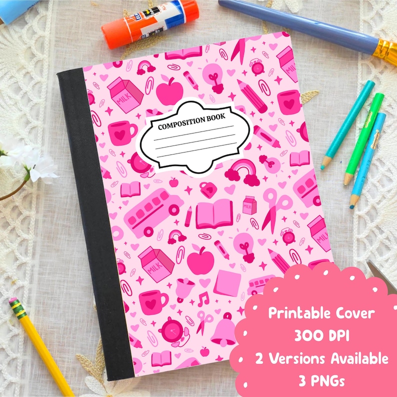 Pink Printable Composition Notebook Cover PNG School Notebook ...