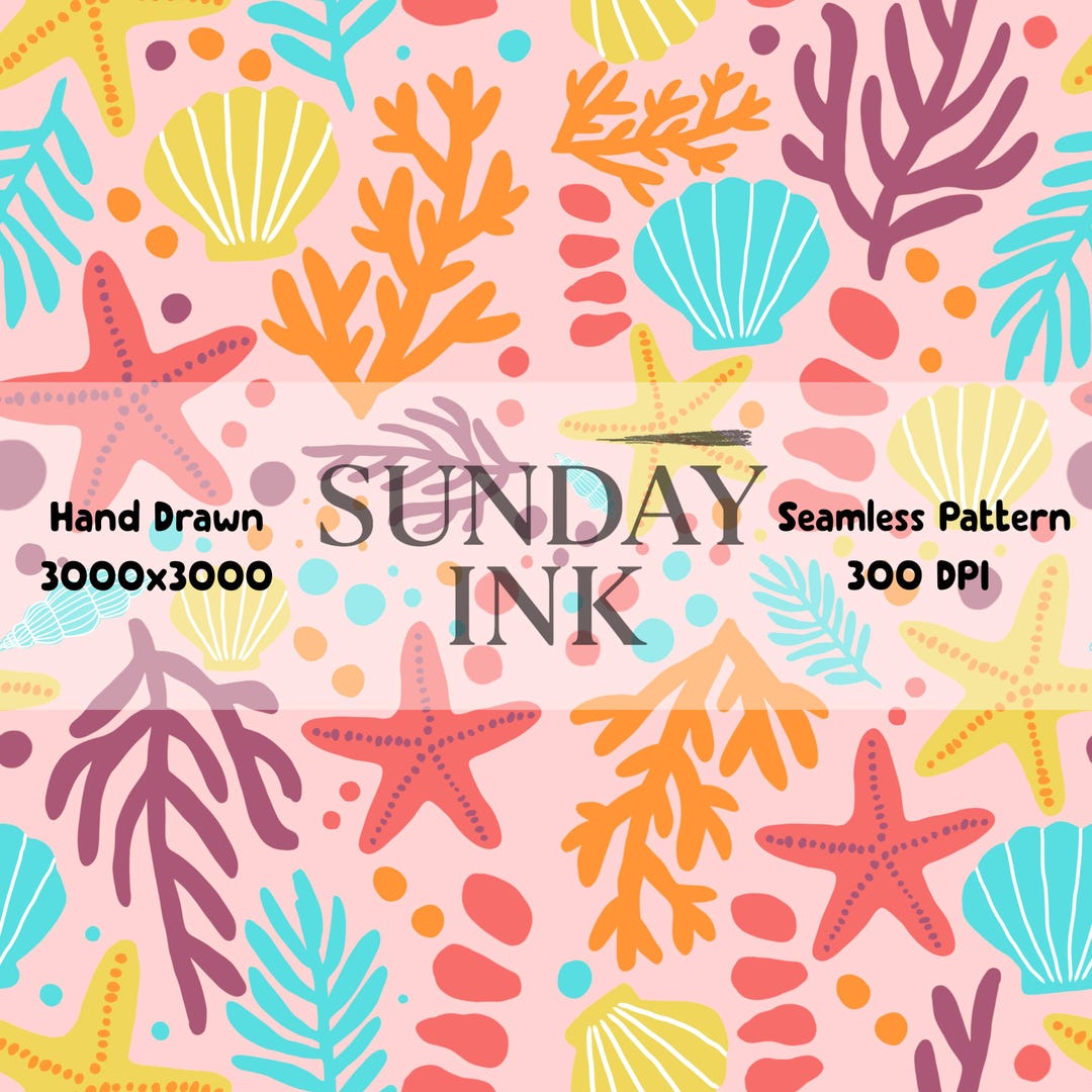 Pink Seashell Seamless Digital Paper PNG Seashell Summer Pattern ...