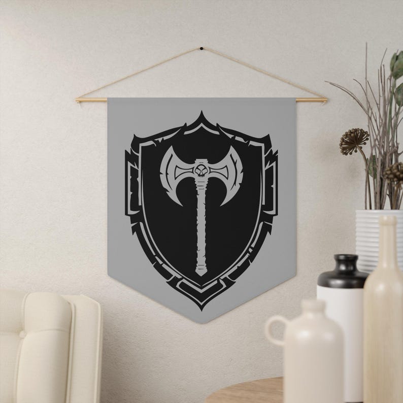 Barbarian Wall Pennant Decor, Shield and Axe Design, Medieval Themed ...