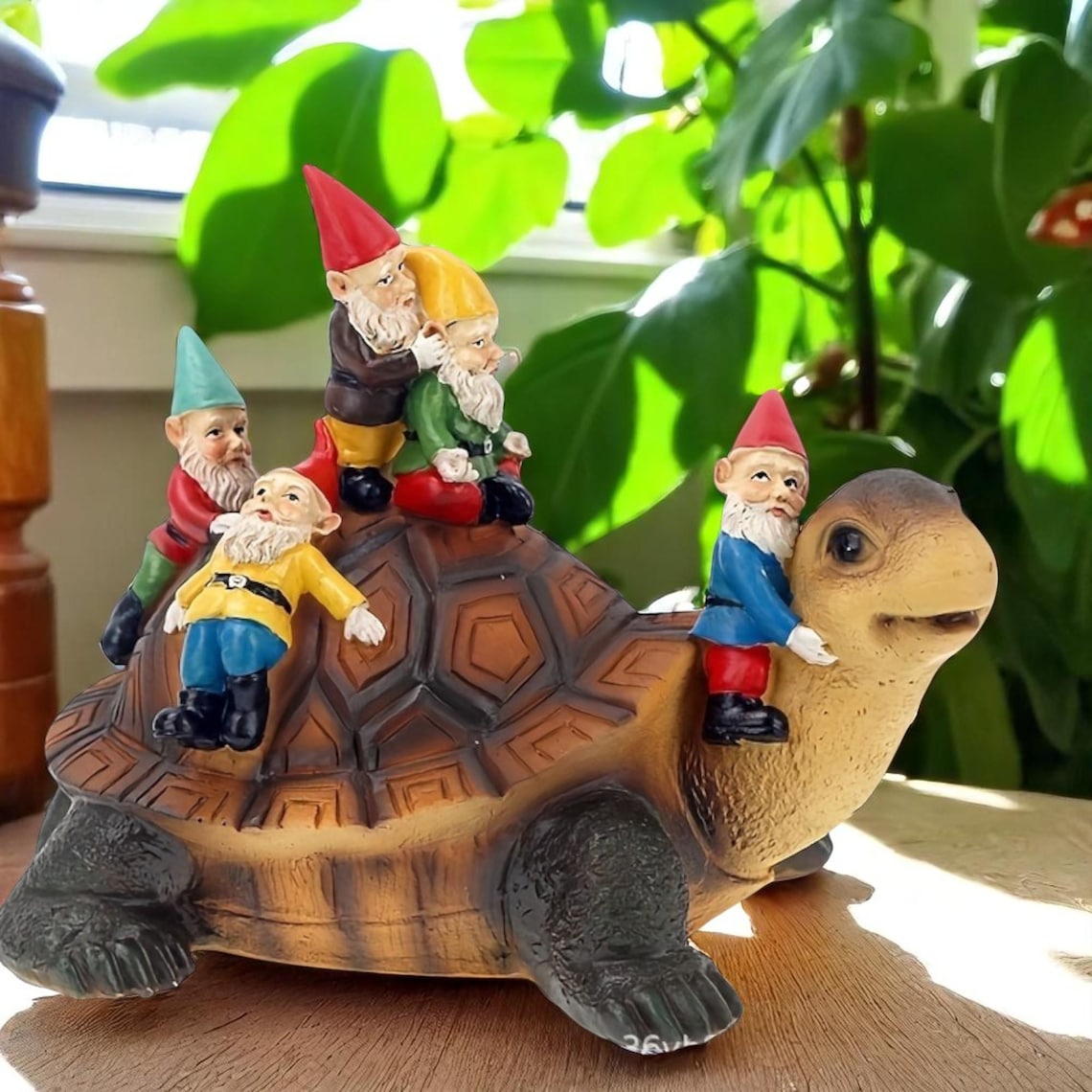 Handmade Gnomes Riding Turtle Garden Statue Colorful - Etsy