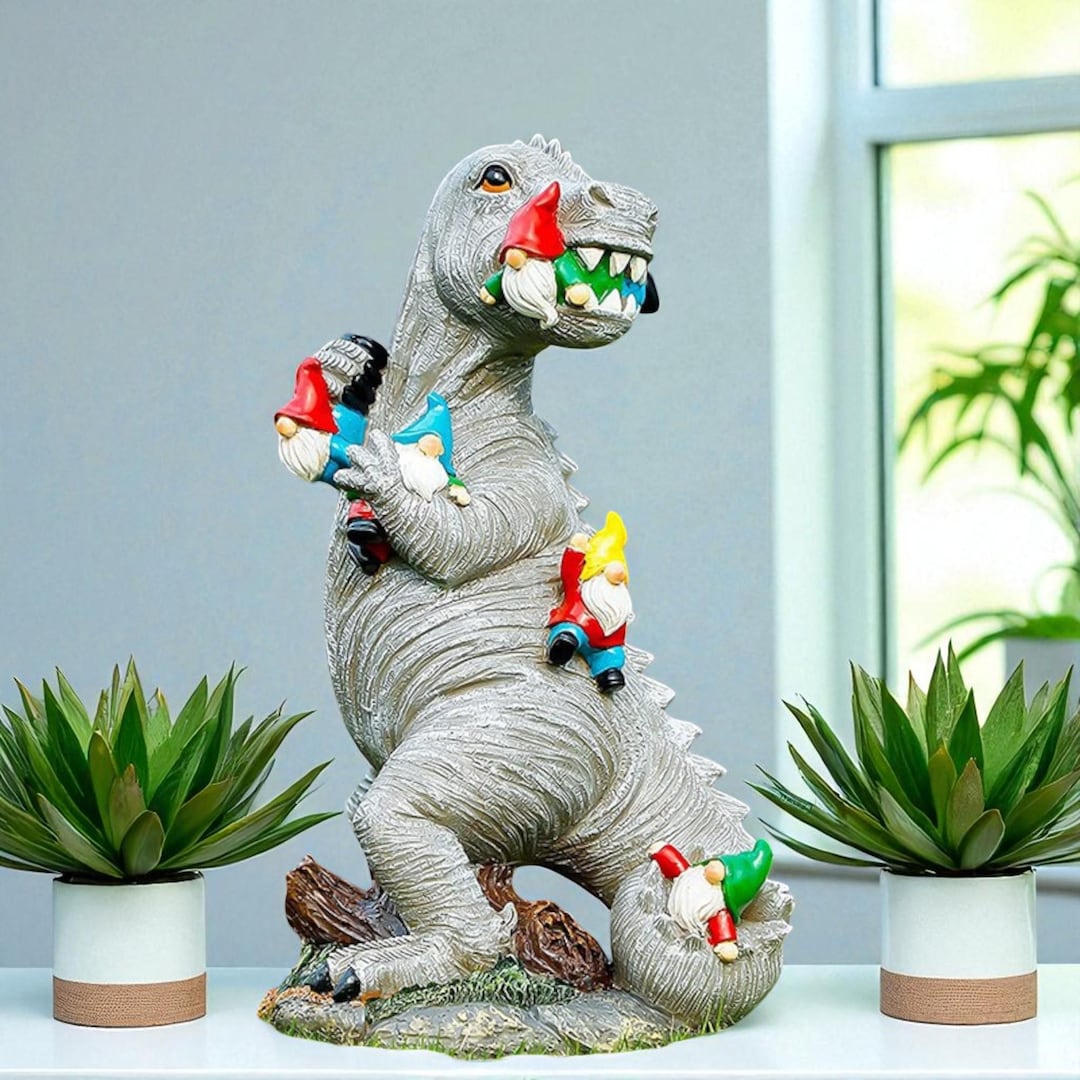 Handmade Gnome Eating Dinosaur Statue Small Detailed - Etsy